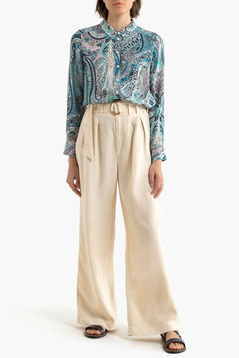 Pantalon large à pinces beige en lin - Futures Tendances | Style